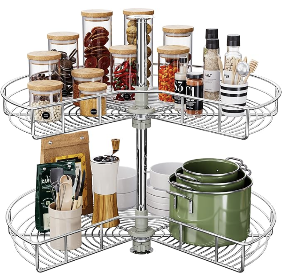 Kidney-Shaped Kitchen Corner Cabinet Organizer - Clever Girl Organizing